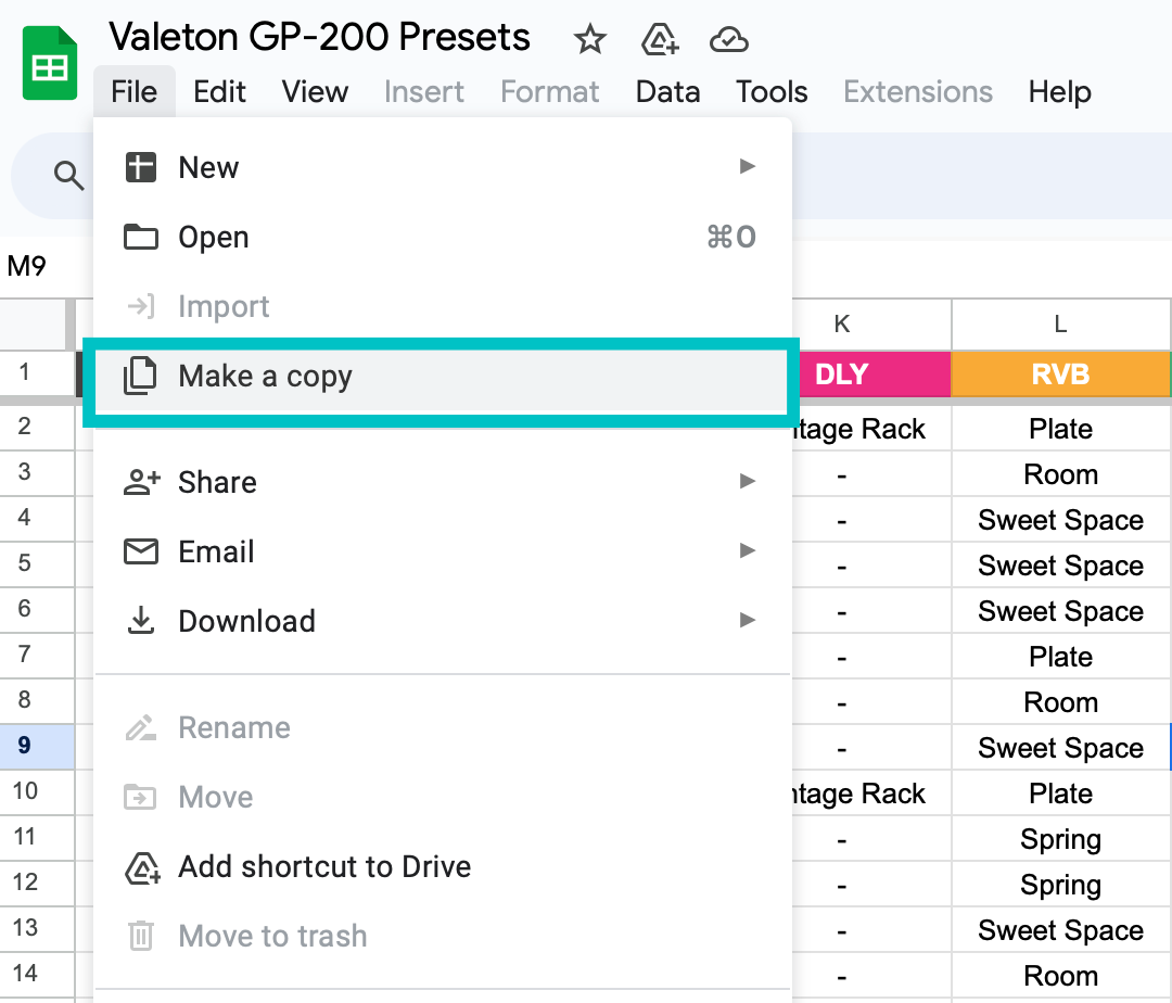 Your Valeton GP-200 Factory Presets Customizable Spreadsheet Awaits ...