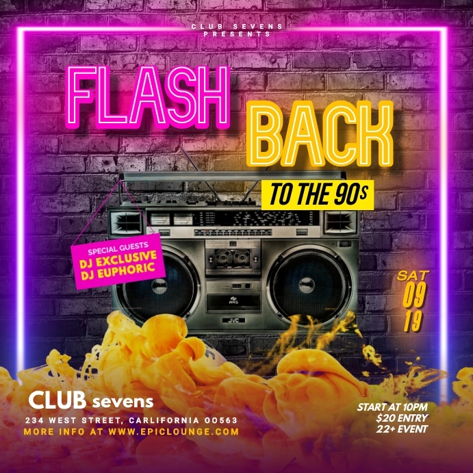 Editable Night club party flyer template for flashback event