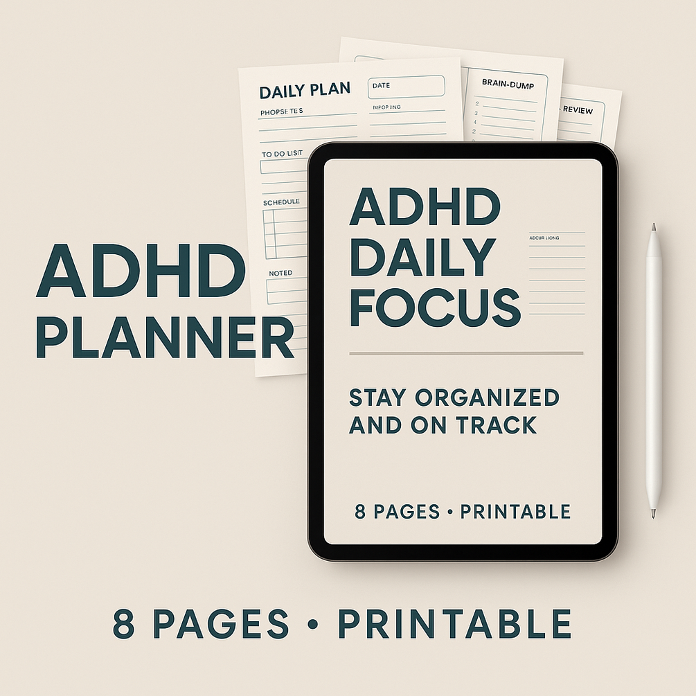 ADHD Daily Focus Planner — 8 Printable Pages to Plan, Focus & Finish ...