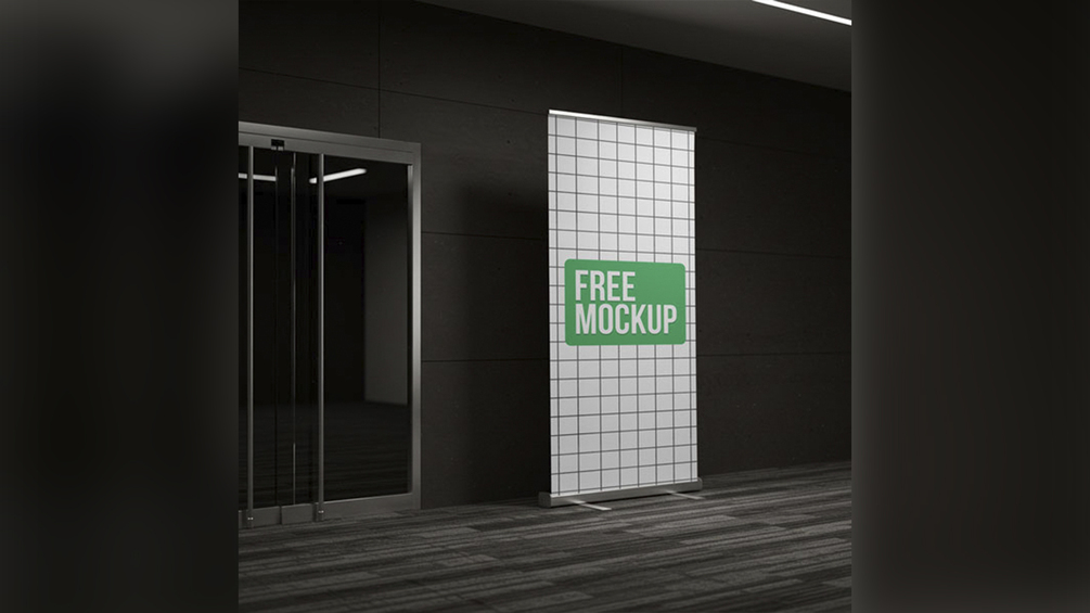 Modern Lobby Roll Up Banner Free Mockup