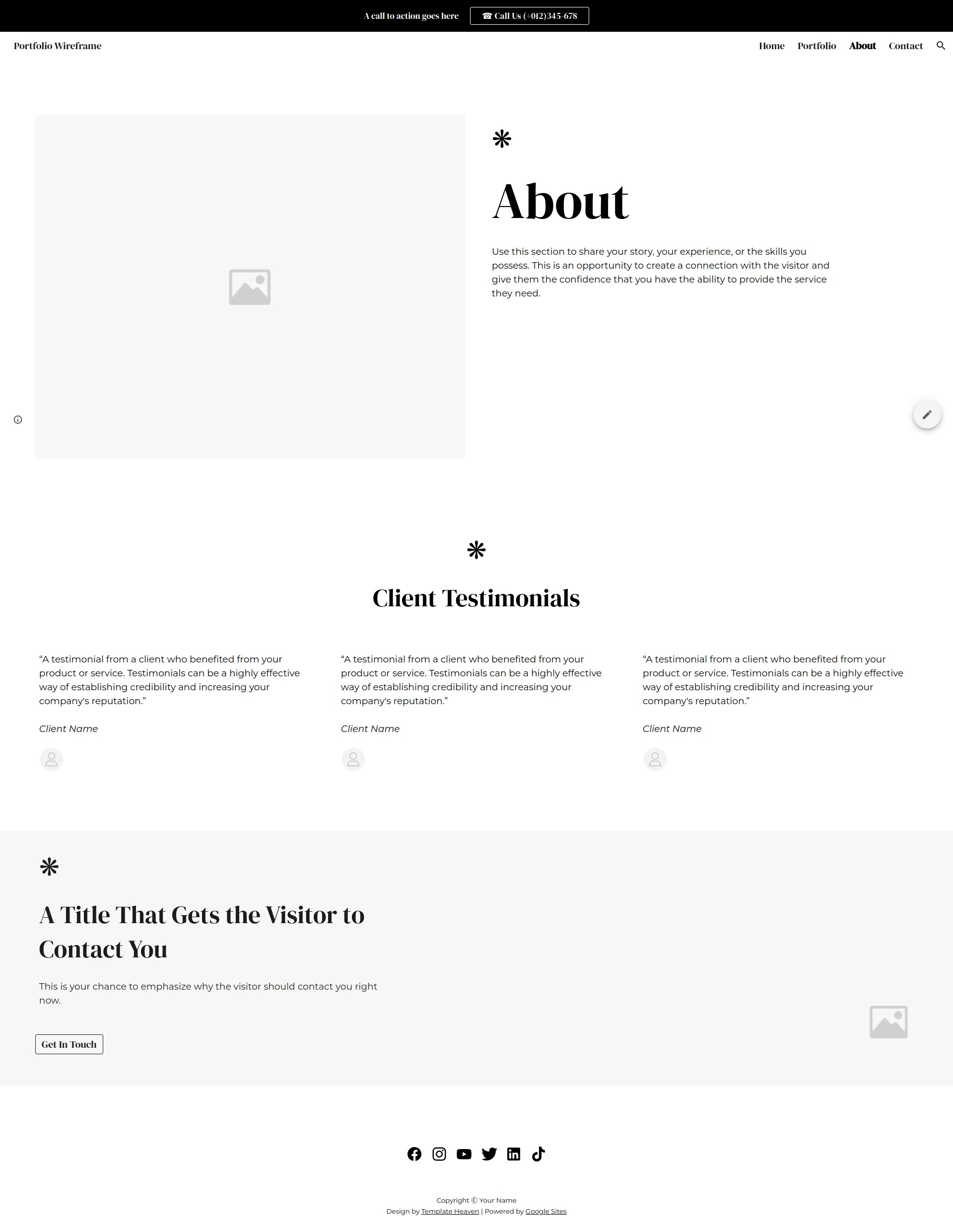 PORTFOLIO | Google Site Wireframe Template