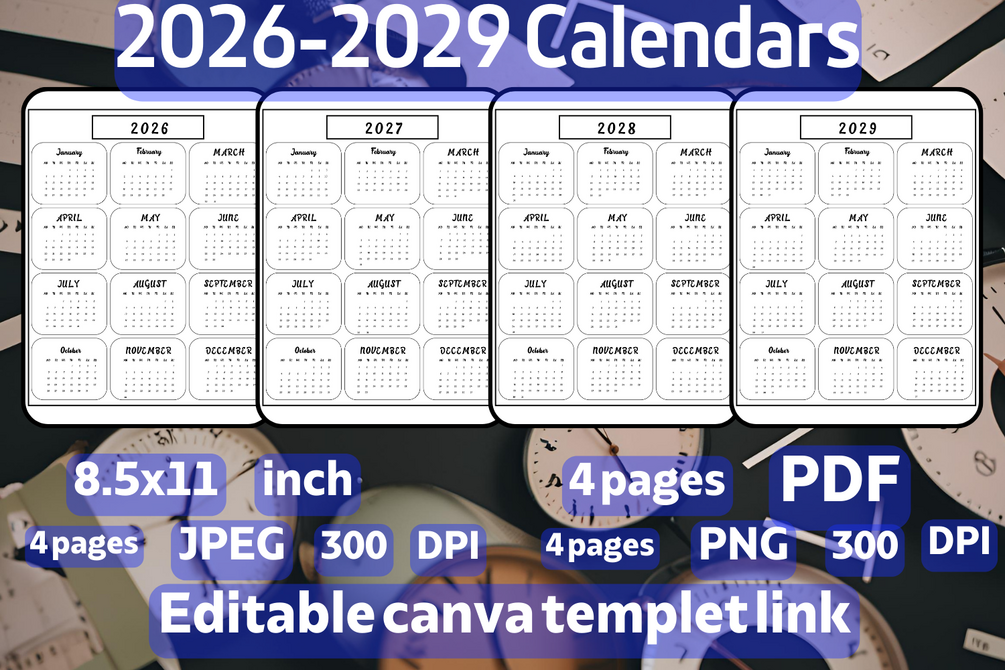 2026-2029 Calendars with frames templates,editable 2026-2029 Calendars ...