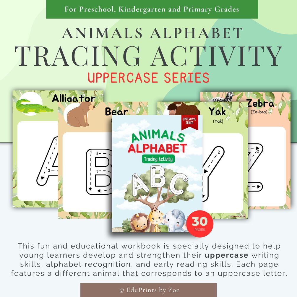 Animals Alphabet Tracing Activity (Uppercase Series)