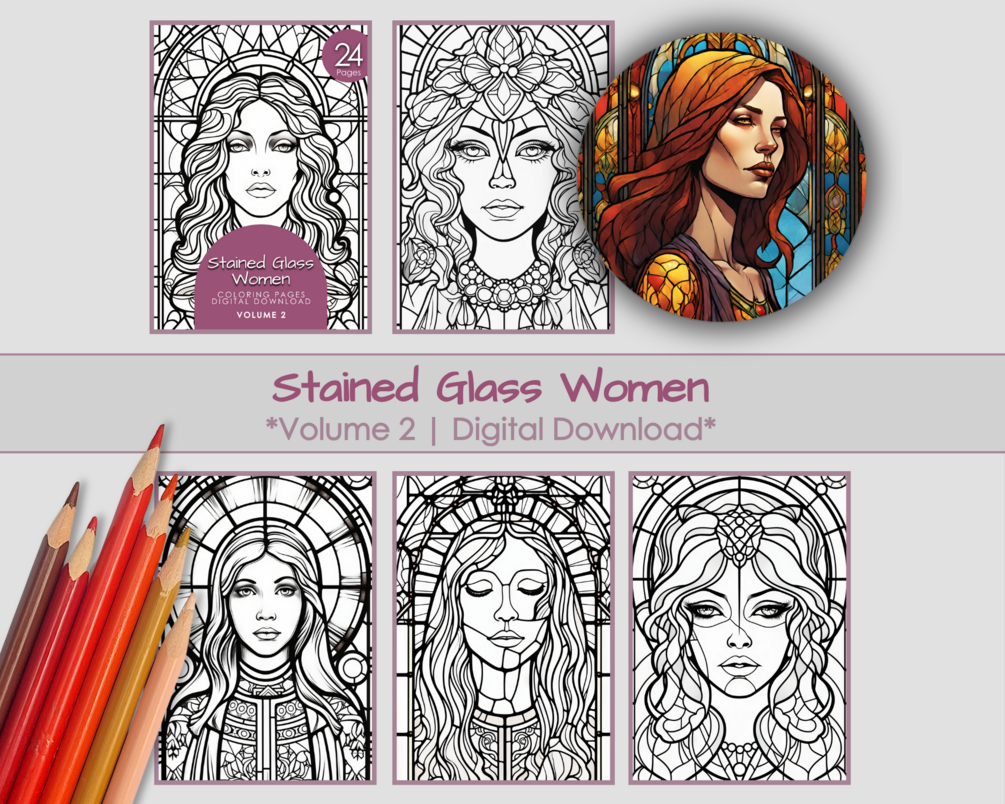 Elegant Stained Glass Women Coloring Pages - Volume 2: 24 Page ...