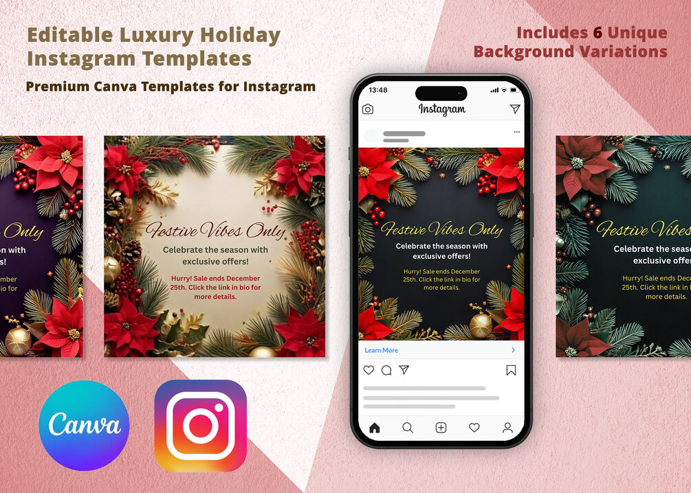 5 Premium Luxury Editable Holiday Instagram Templates | Premium Canva ...