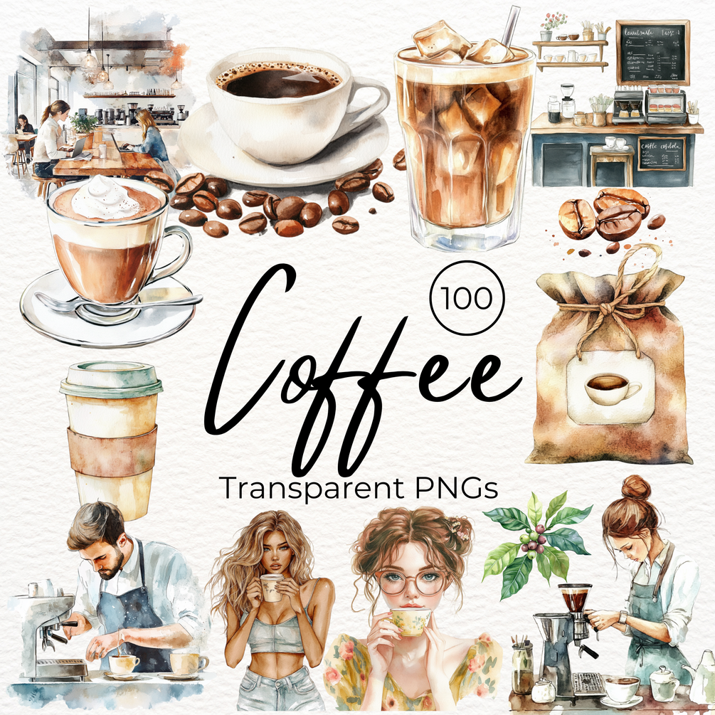 Coffee - 100 Cliparts Bundle - 300DPI - Commercial Use - Coffee ...