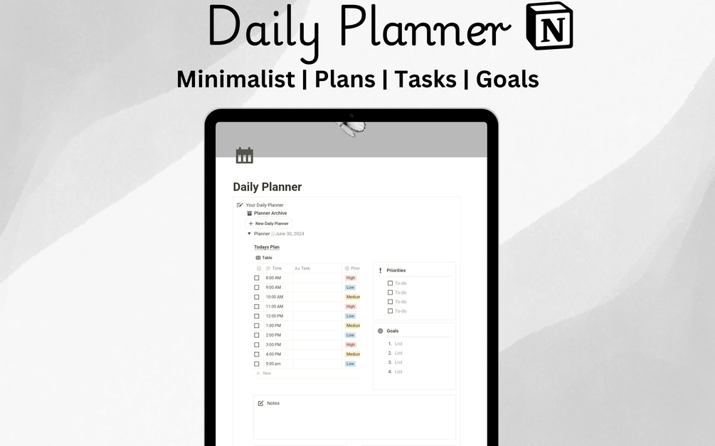 Minimalist Daily Planner Notion Template