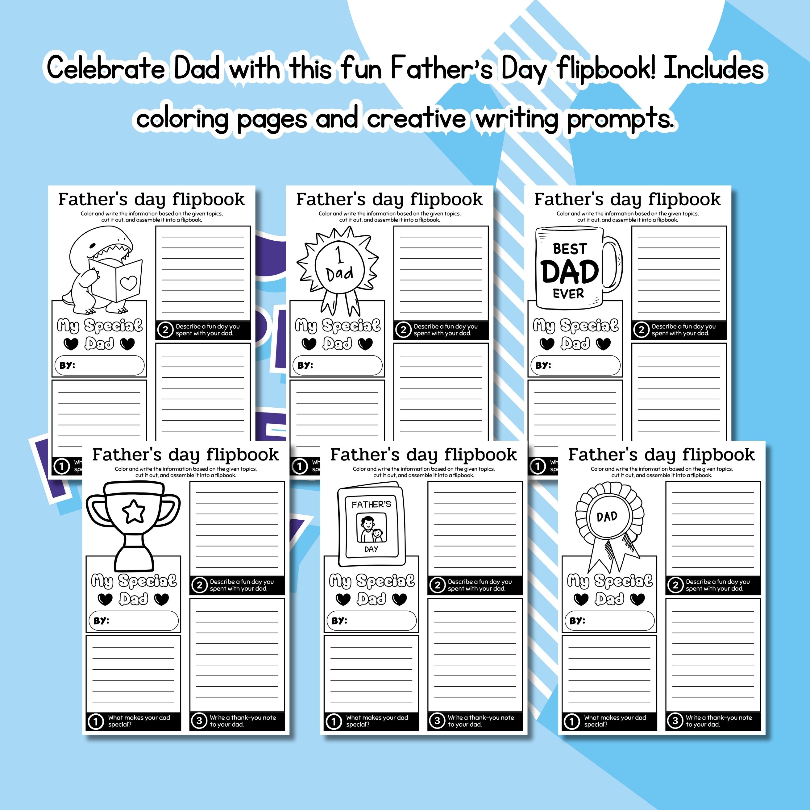 Father's Day Writing Prompt Flipbook for 2nd-6th Grade, DIY Craft Activity