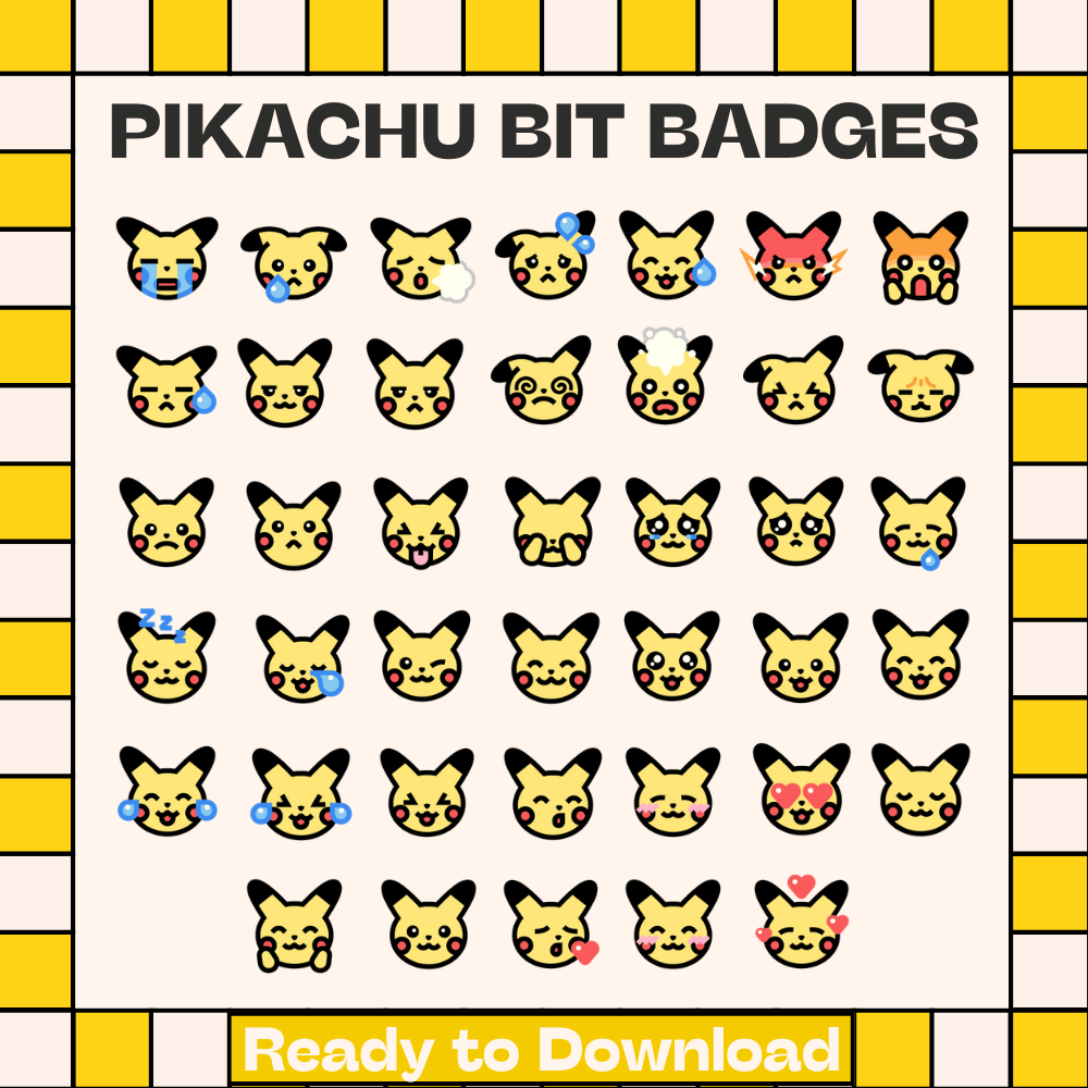 Pikachu Bit Badges and Static Emotes for Twitch, Youtube, Kick, Discord ...