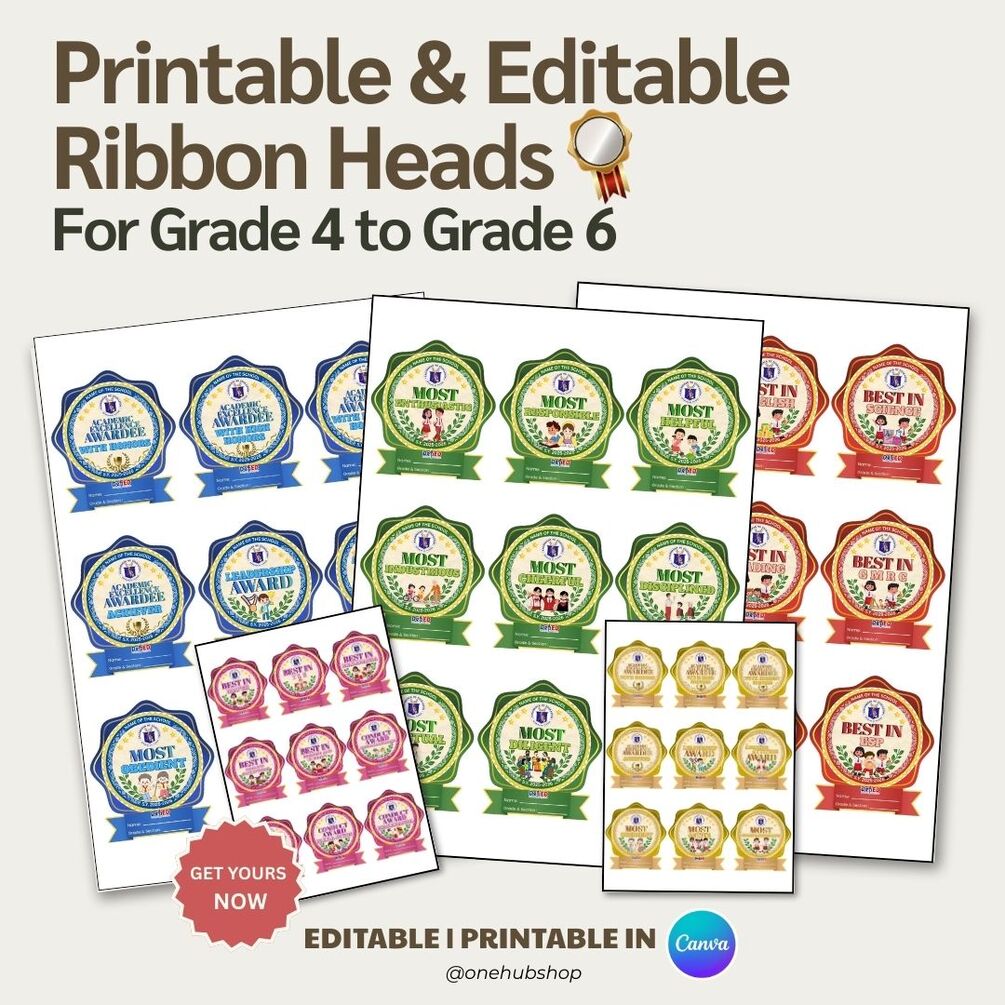 Printable & Editable Ribbon Heads for Grade 4-6