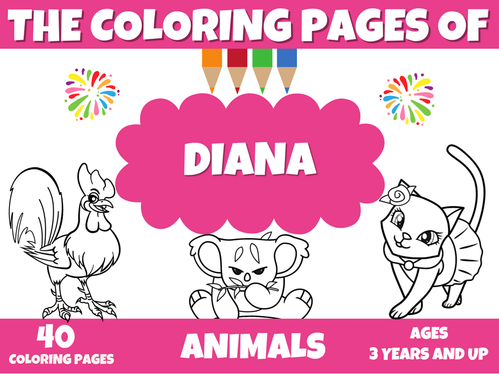 DIANA Coloring Pages, Animal coloring book for children named DIANA ...