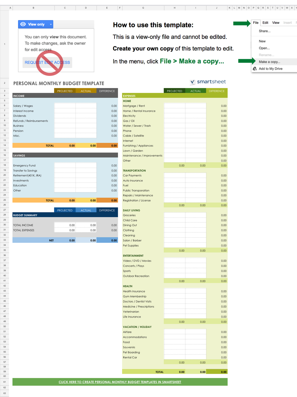 Personal Budgeting Template