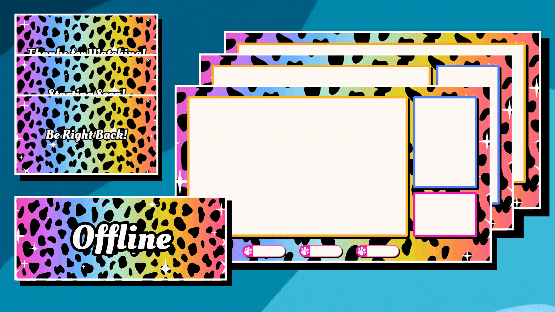 Rainbow Nostalgia Stream Overlay Pack – 90s Lisa Frank-Inspired Twitch ...