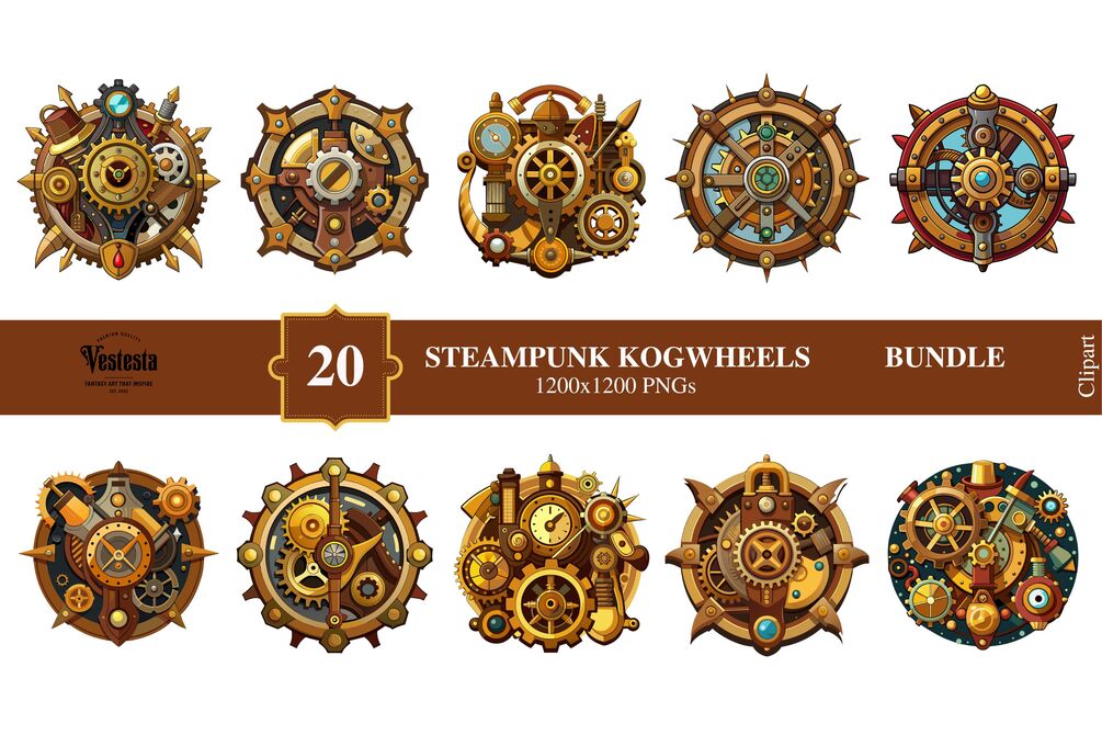Ultimate Steampunk Gears Clipart Mega Bundle - Detailed Vintage ...