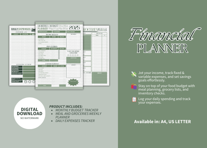 Monthly Financial Planner with Weekly Meal and Grocery Tracker ...