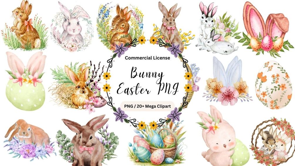 Happy Easter Clipart, Easter Bunny Clipart, Easter Eggs Clipart