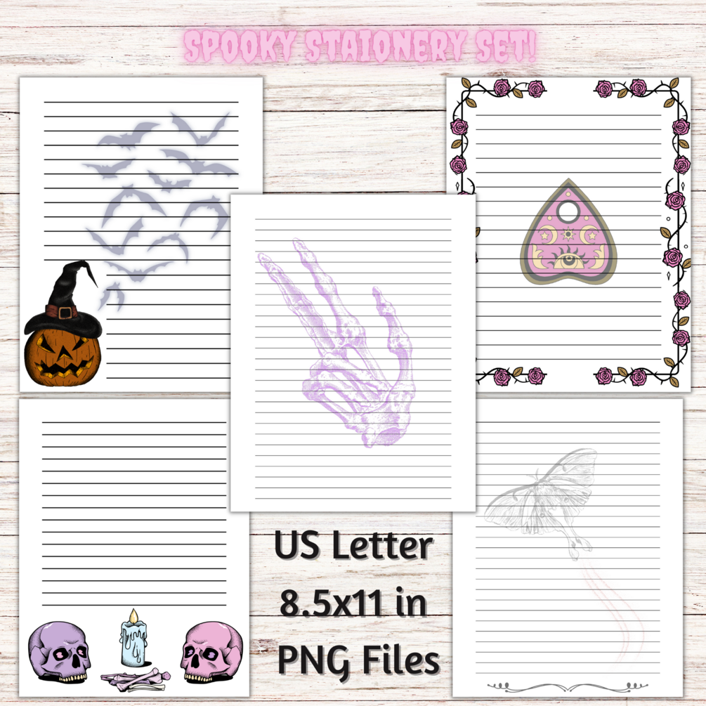 Spooky Printable Stationery Set | PNG File US Letter Document 8.5x11in