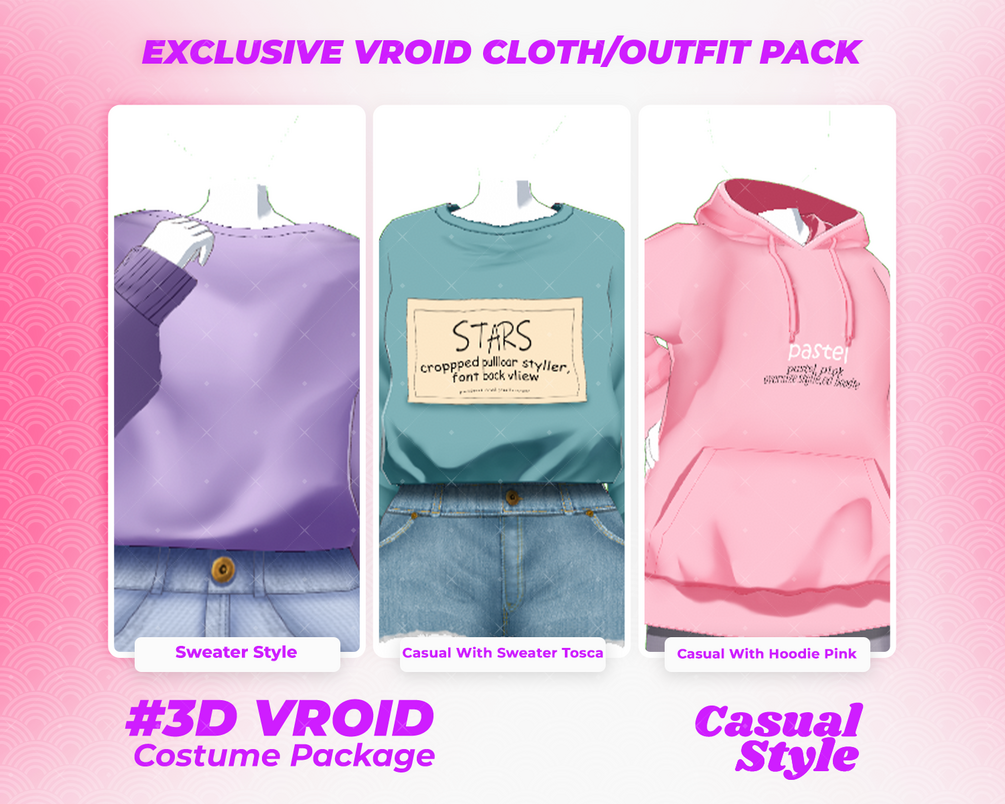 3D VRoid Clothing Pack | Cozy Hoodie & Sweater Pack | Casual VRoid ...