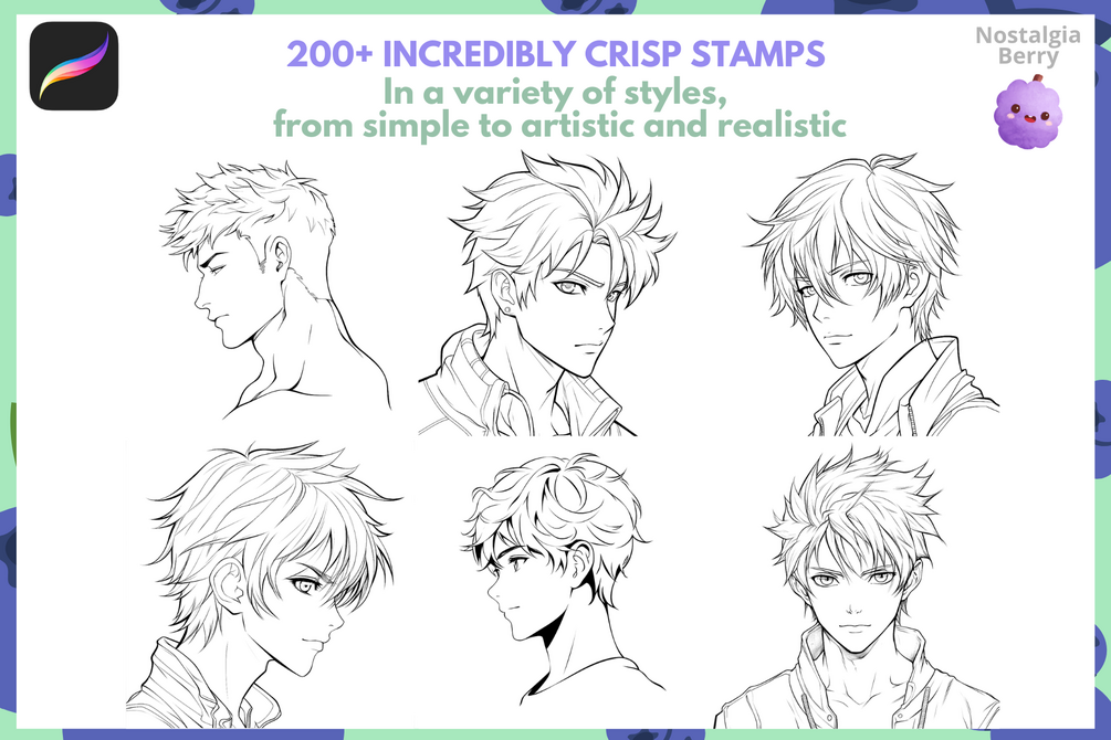 This 200+ male anime head stamp set for Procreate is perfect for ...