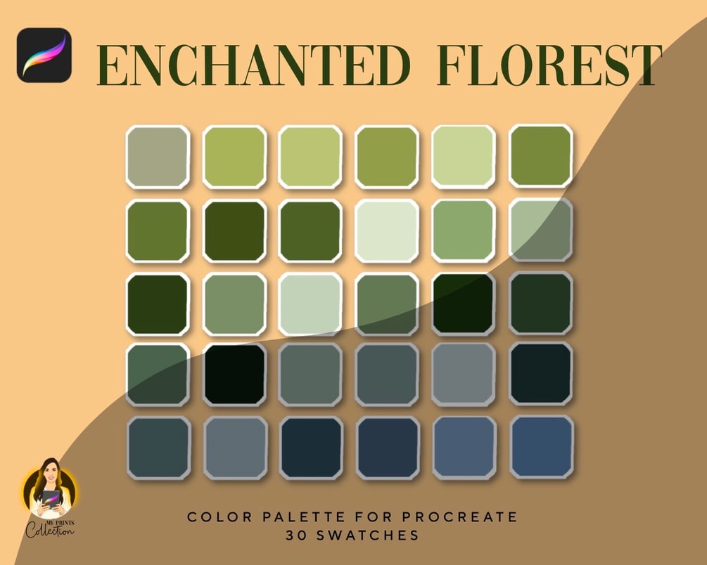 Enchanted Florest Procreate Color Palette | 30 Swatch | Green Tones ...