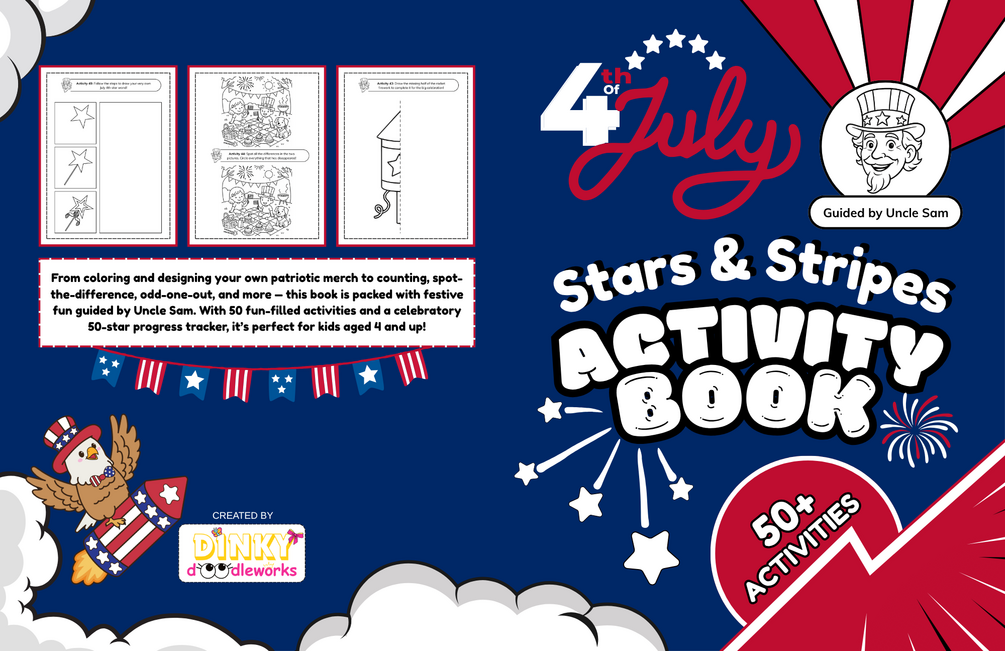 4th of July Printable Activity Book for Kids (50 Pages PDF)