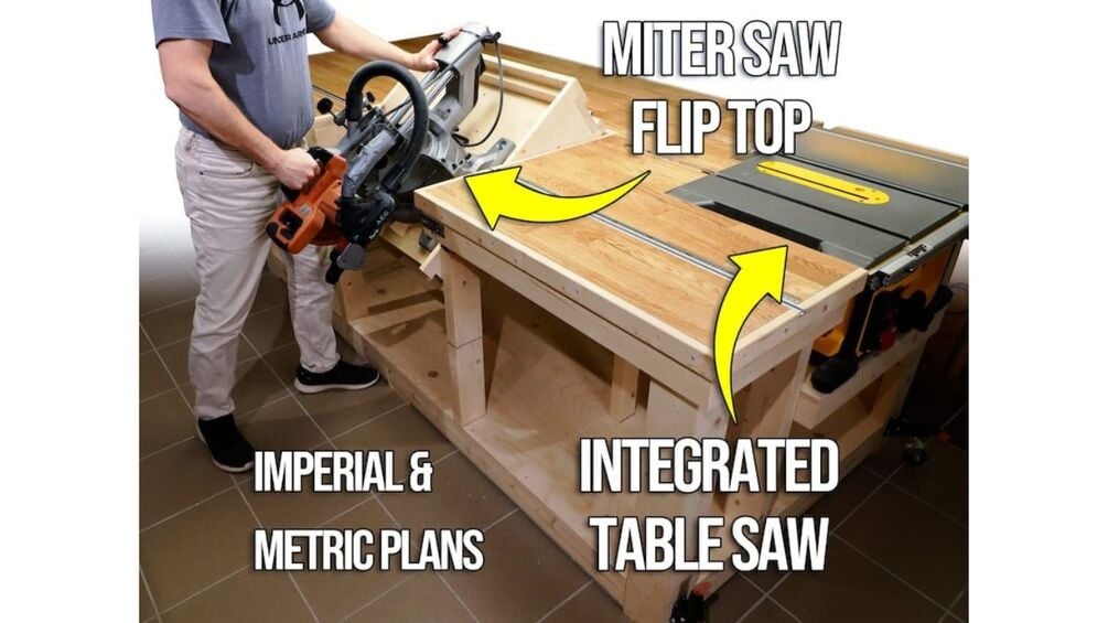 Miter Saw Flip-Top Workbench with a Table Saw | Plans in Imperial and ...