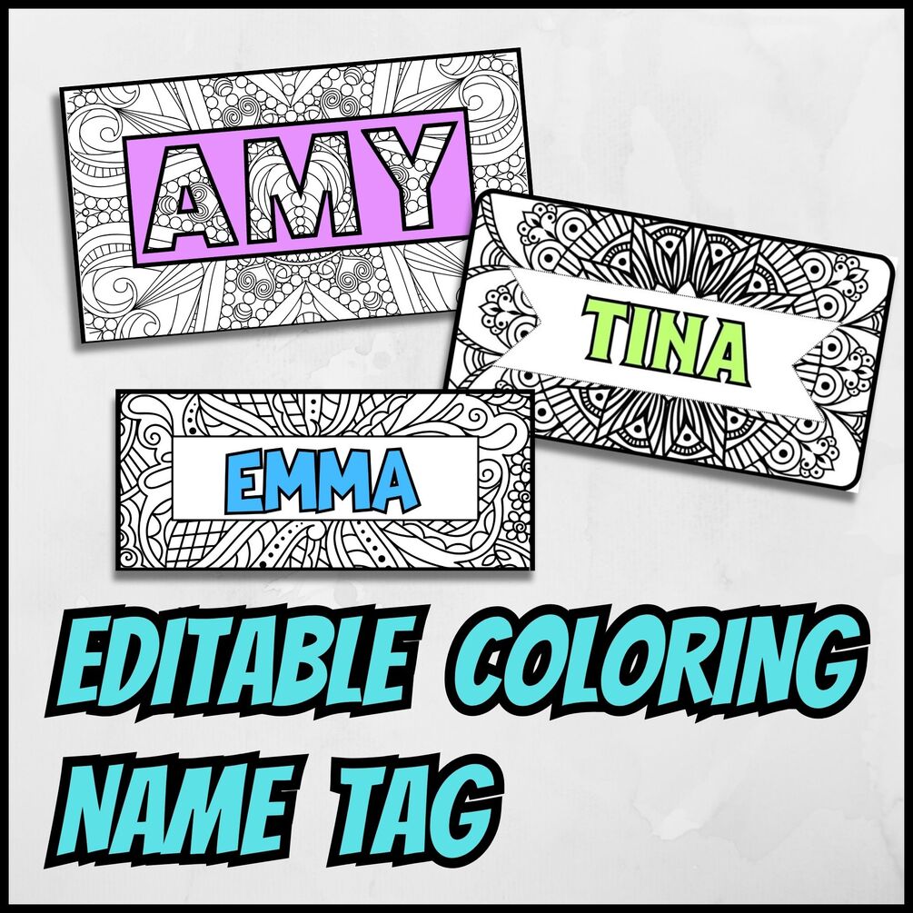 Editable coloring name tag, bookmarks , small name tag & book covers bundle