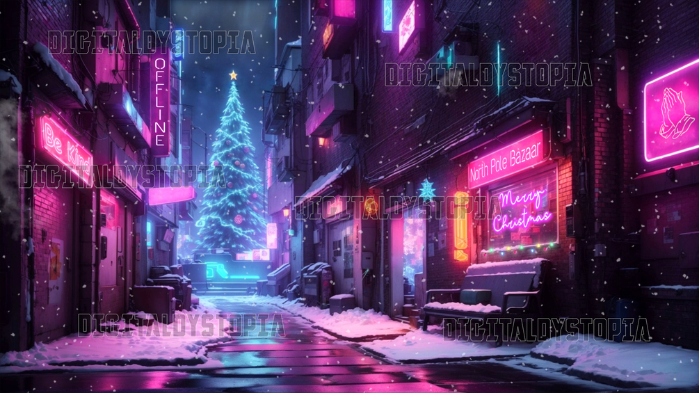 Animated Christmas Cyberpunk Alley Virtual Background Vtuber Twitch ...