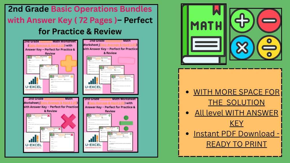 2nd Grade Basic Operations Bundles with answer key - Perfect for ...