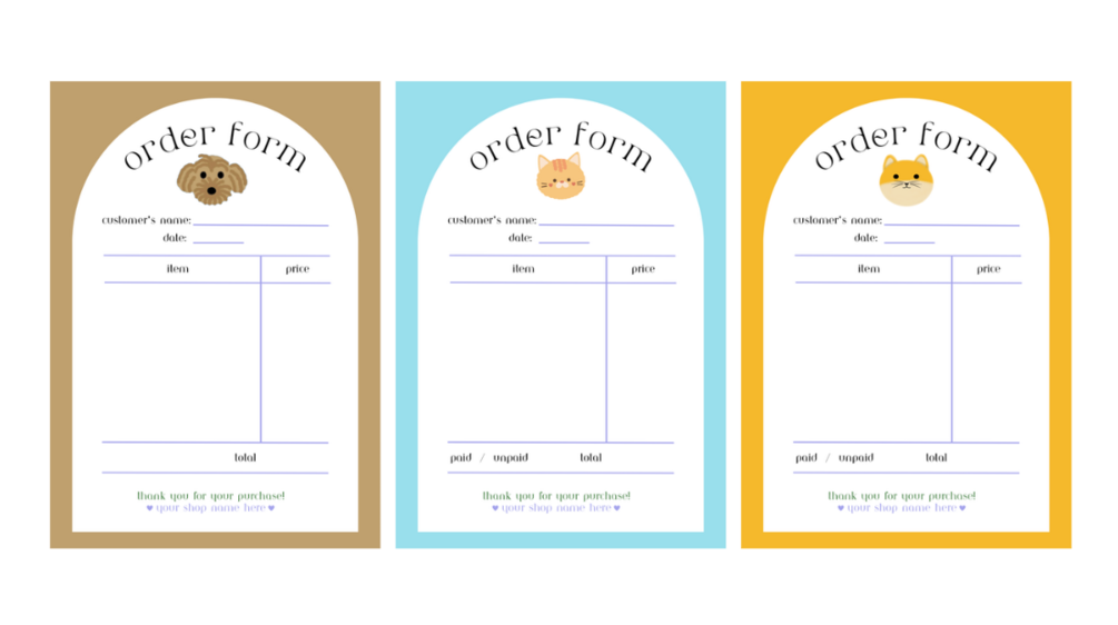 Cute & Unique Order Forms