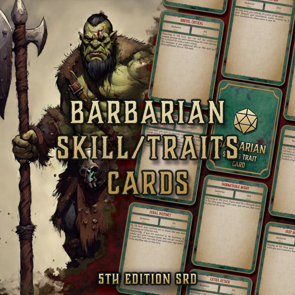 DnD Barbarian Skills and Traits Cards | Character Skills Cards | 5th ...