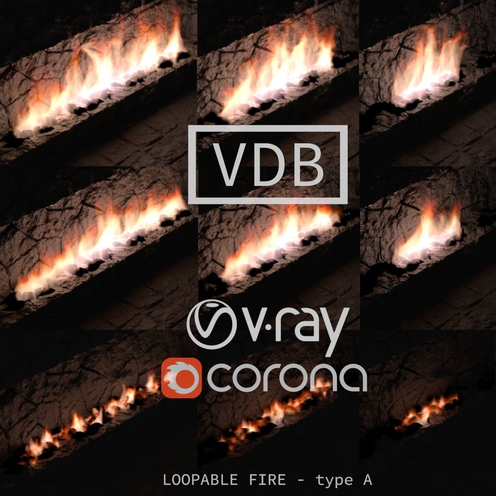 3d Volumetric loopable fire animation - Fireplace Type A