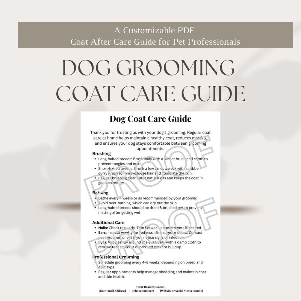 Dog Coat Care Guide | Printable Pet Grooming Aftercare Sheet | Pet ...