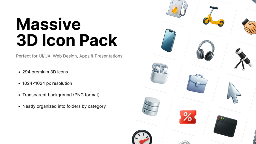 332 3D Icons – High-Quality 1024x1024 PNG Icon Pack (Transparent)