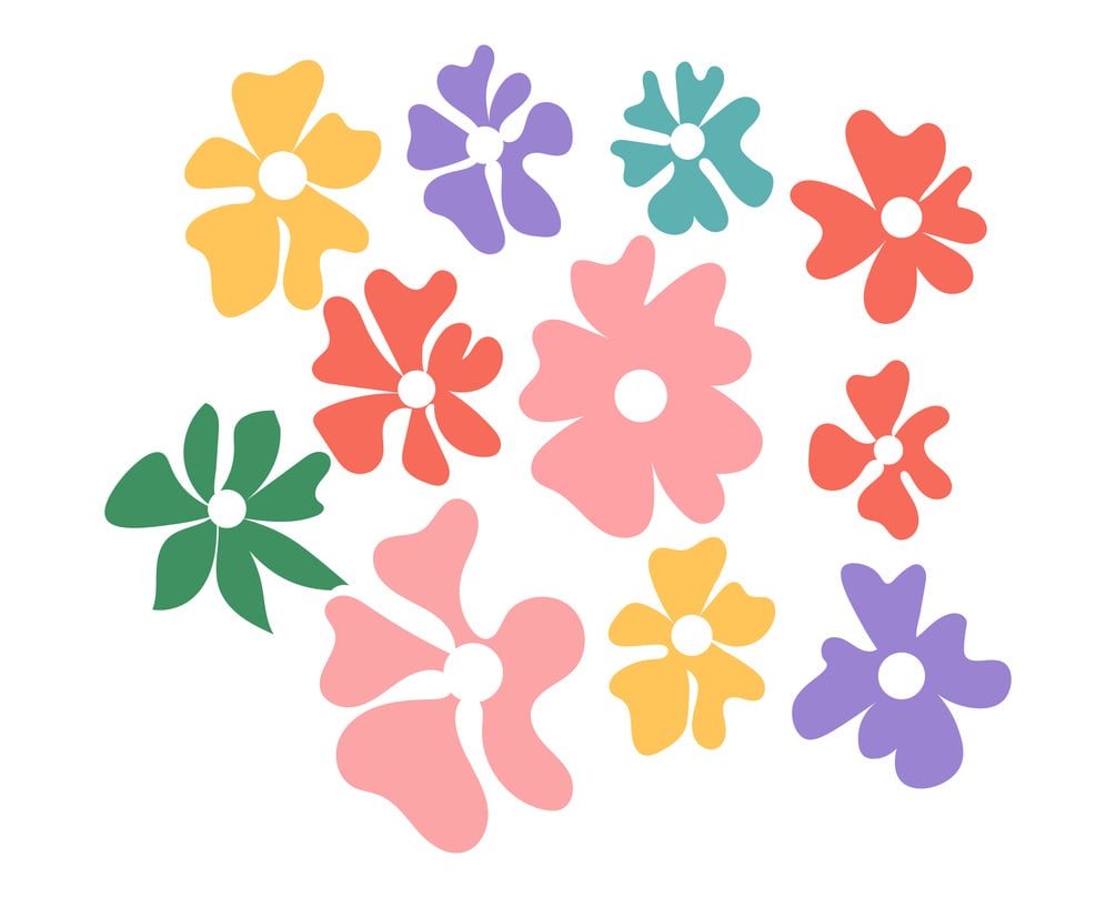 Floral hippie clipart groovy elements, colorful abstract hand drawn ...