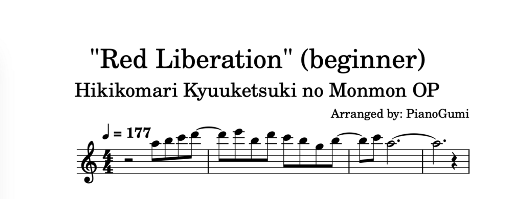 Hikikomari Kyuuketsuki no Monmon OP - "Red Liberation" - BEGINNER Piano Sheet Music