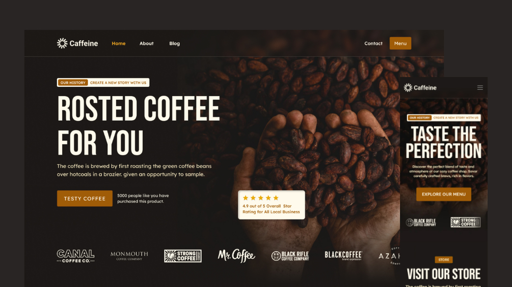 Caffeine Coffee Shop Responsive Framer Template