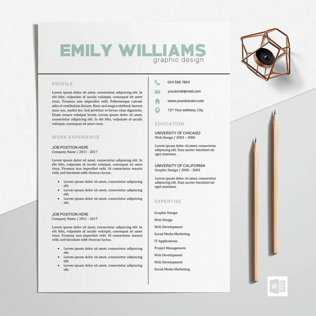 Creative Resume Template Word, Resume CV Template, 2 Page Modern Resume ...