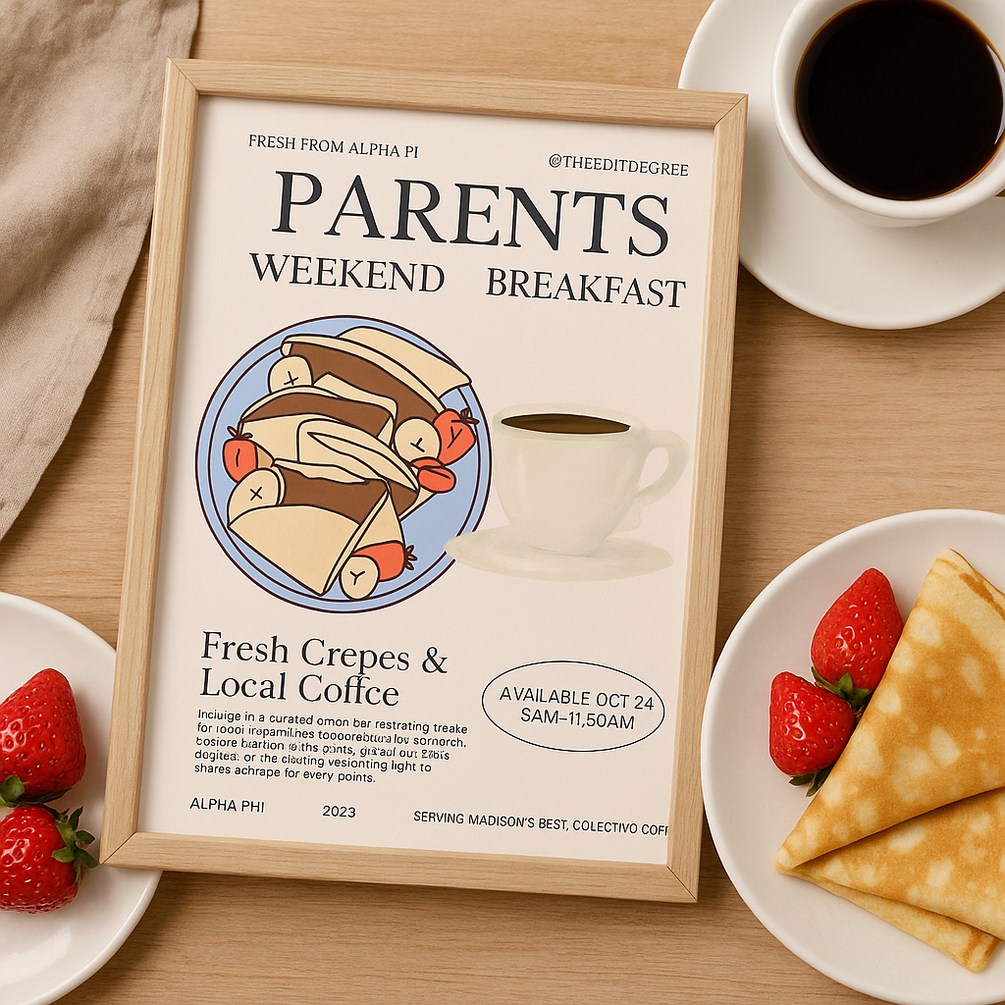 Parents Weekend Breakfast Poster Template – Crepes & Colectivo Coffee Theme