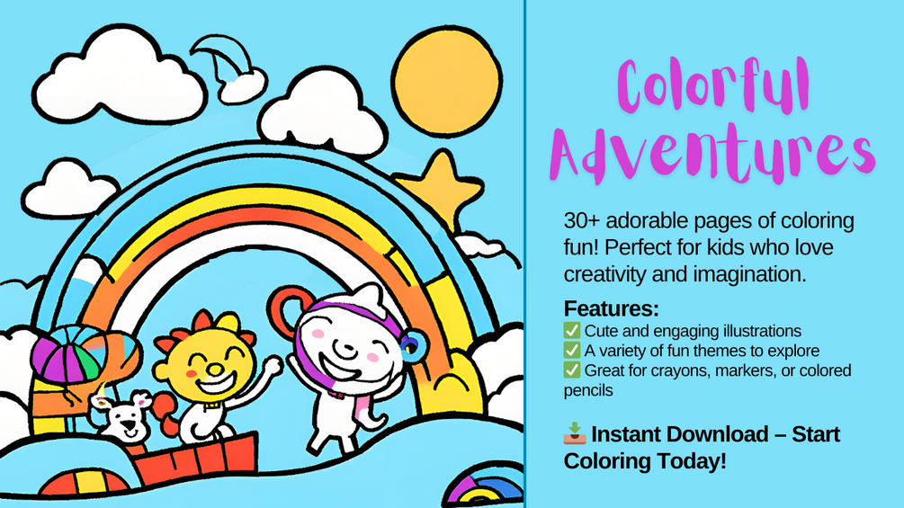 Colorful Adventures: A Kids' Coloring Book with Animals, Fantasy, Space ...