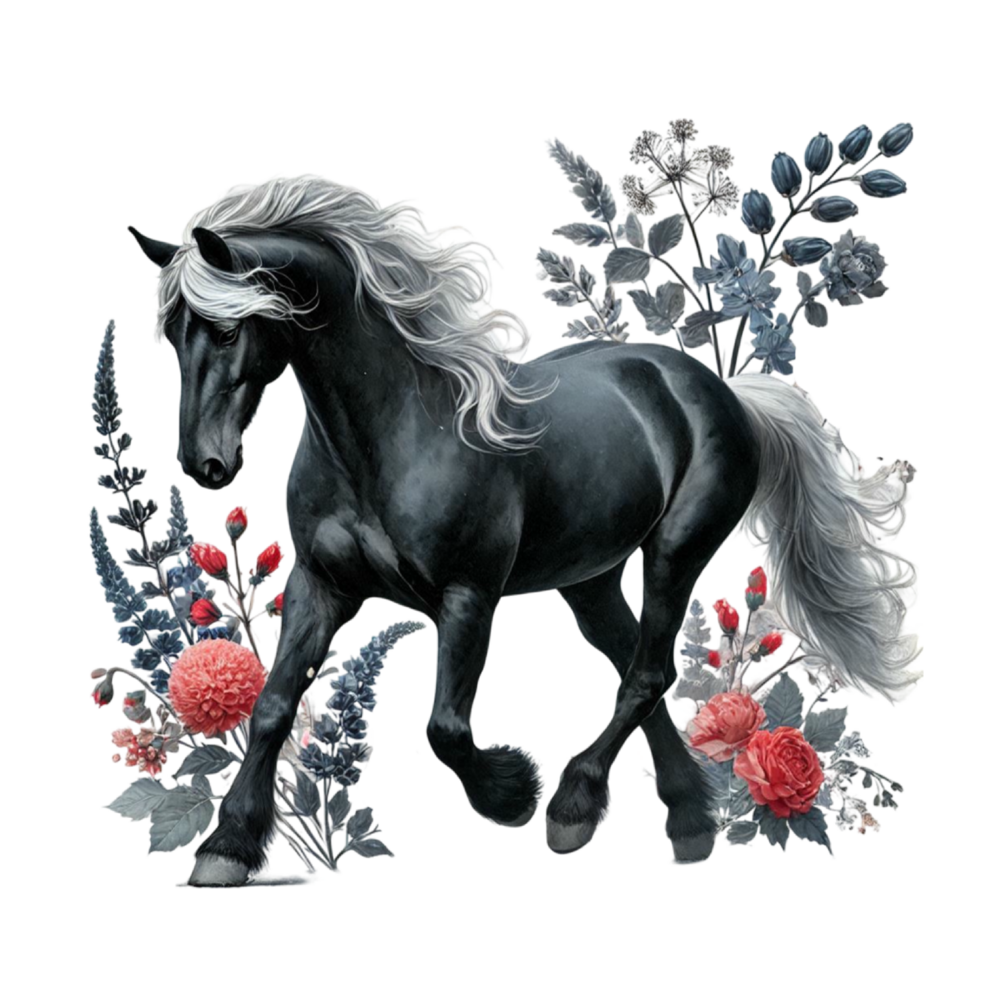 Watercolor Spring Black Horse Clipart