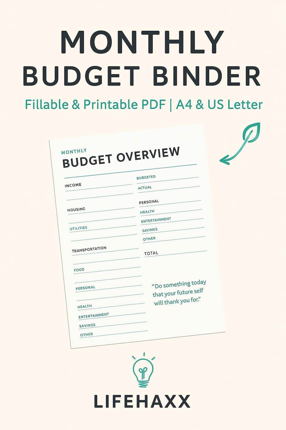 Monthly Budget Binder (Printable & Fillable PDF | A4 + US Letter)