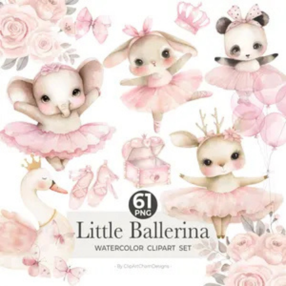 Ballerina Watercolor Clipart - Dusty Pink