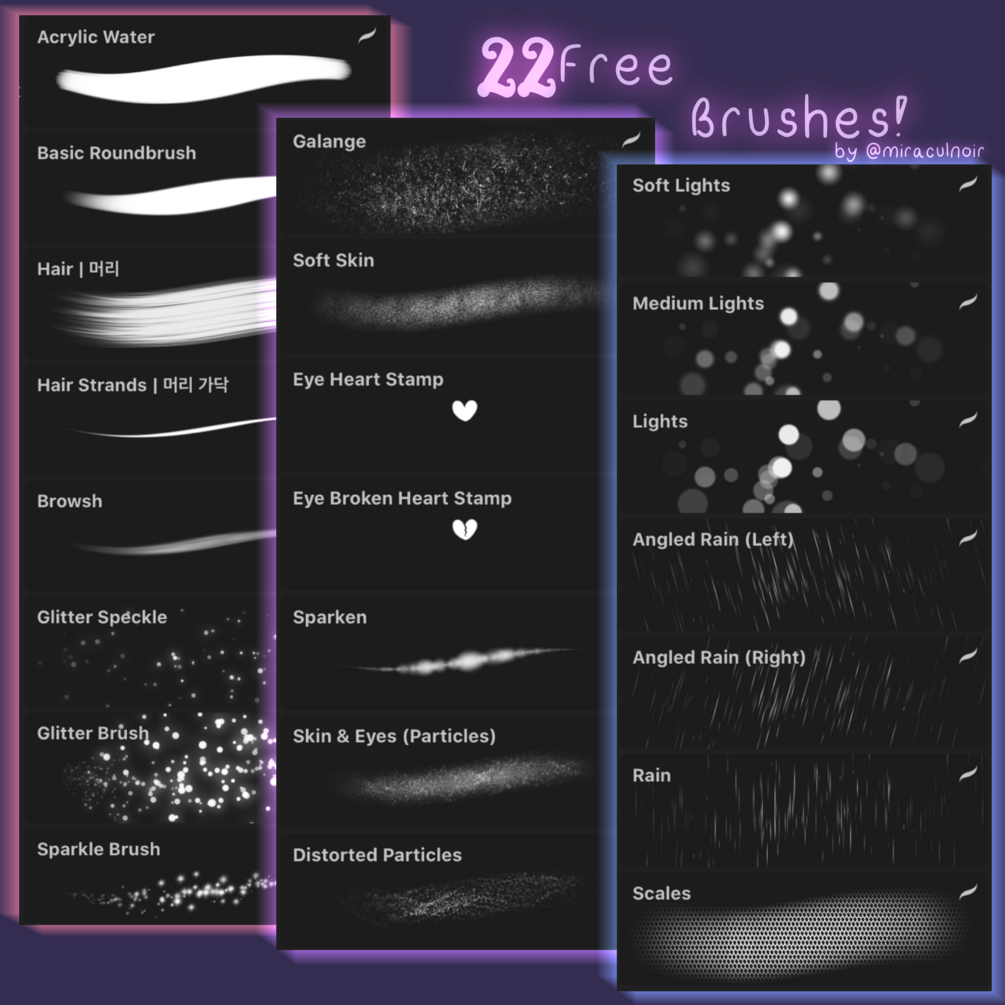 22 Free Procreate Brushes | Miraculnoir’s Basic Brushset