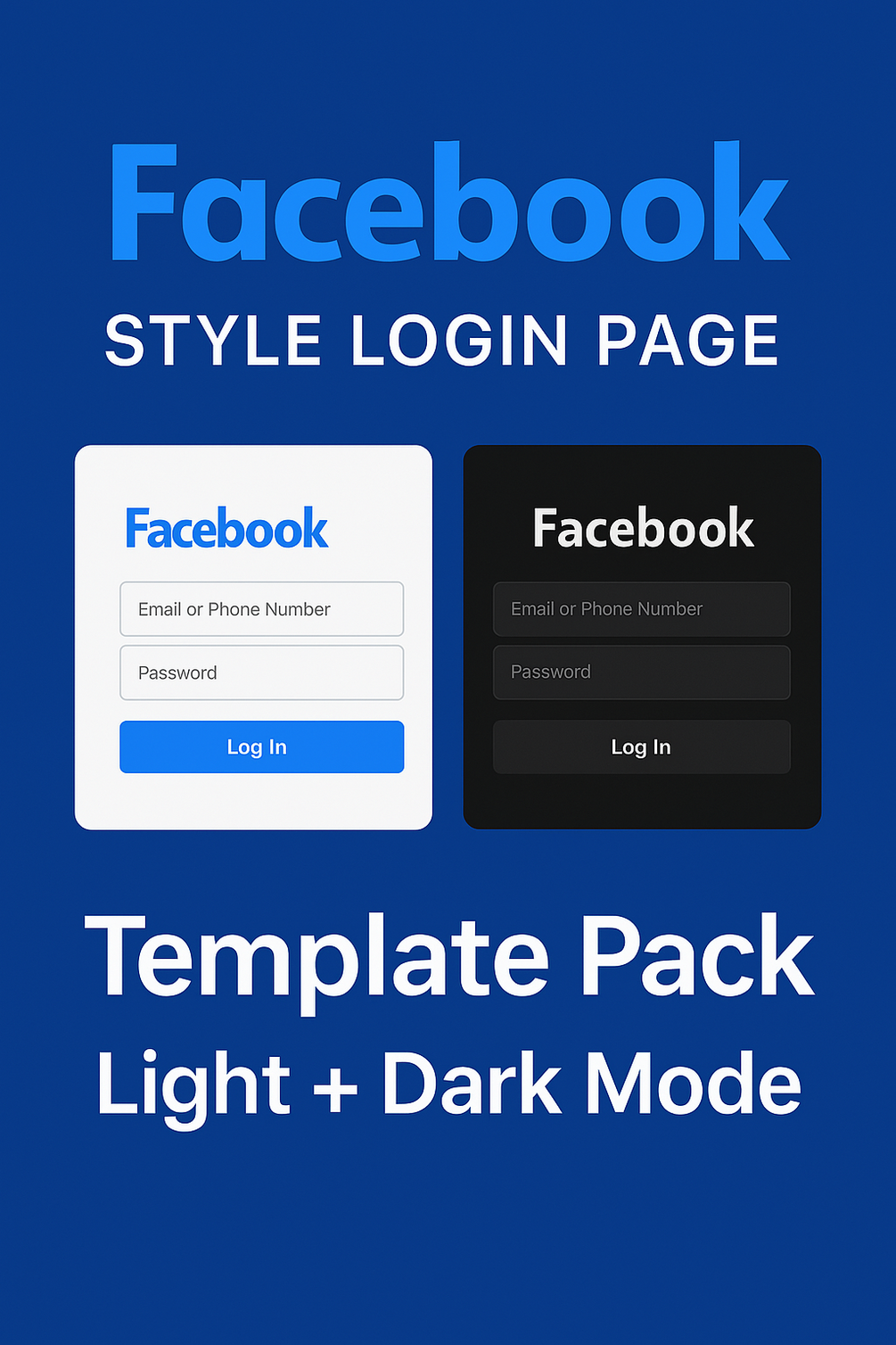 Facebook-Style Login Template Pack (Light + Dark Mode)