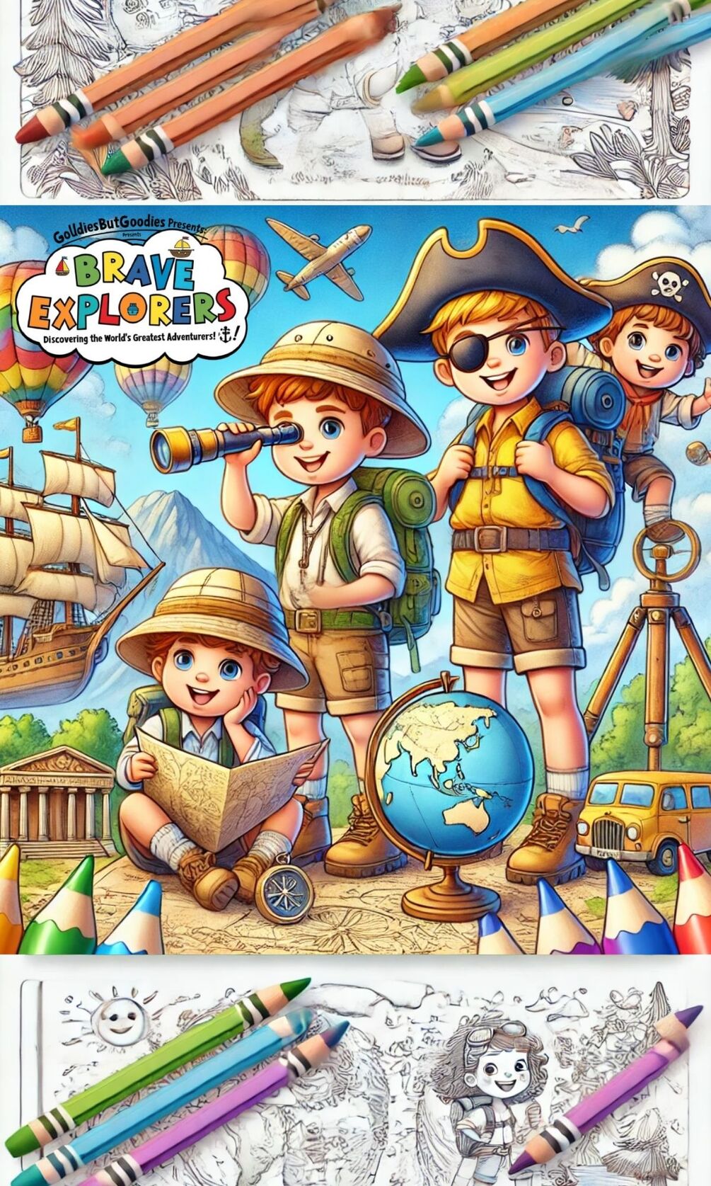Educational Children Coloring Book - Brave Explorers