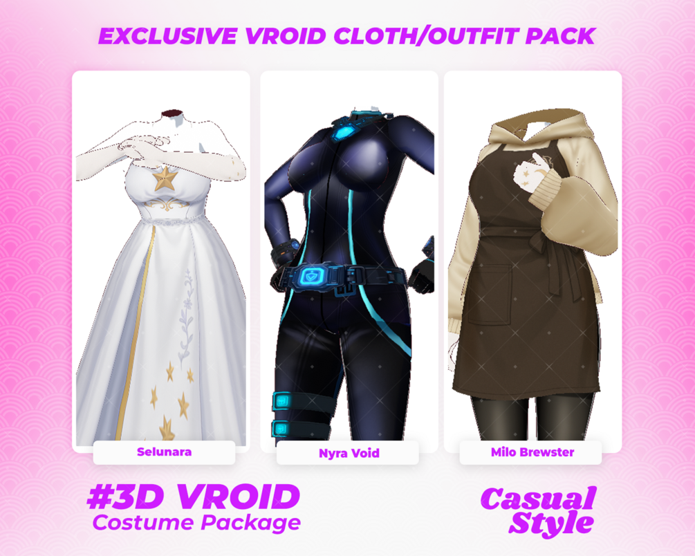 3D VRoid Clothing Pack | Celestial Gown, Sci-Fi Suit & Cozy Apron ...
