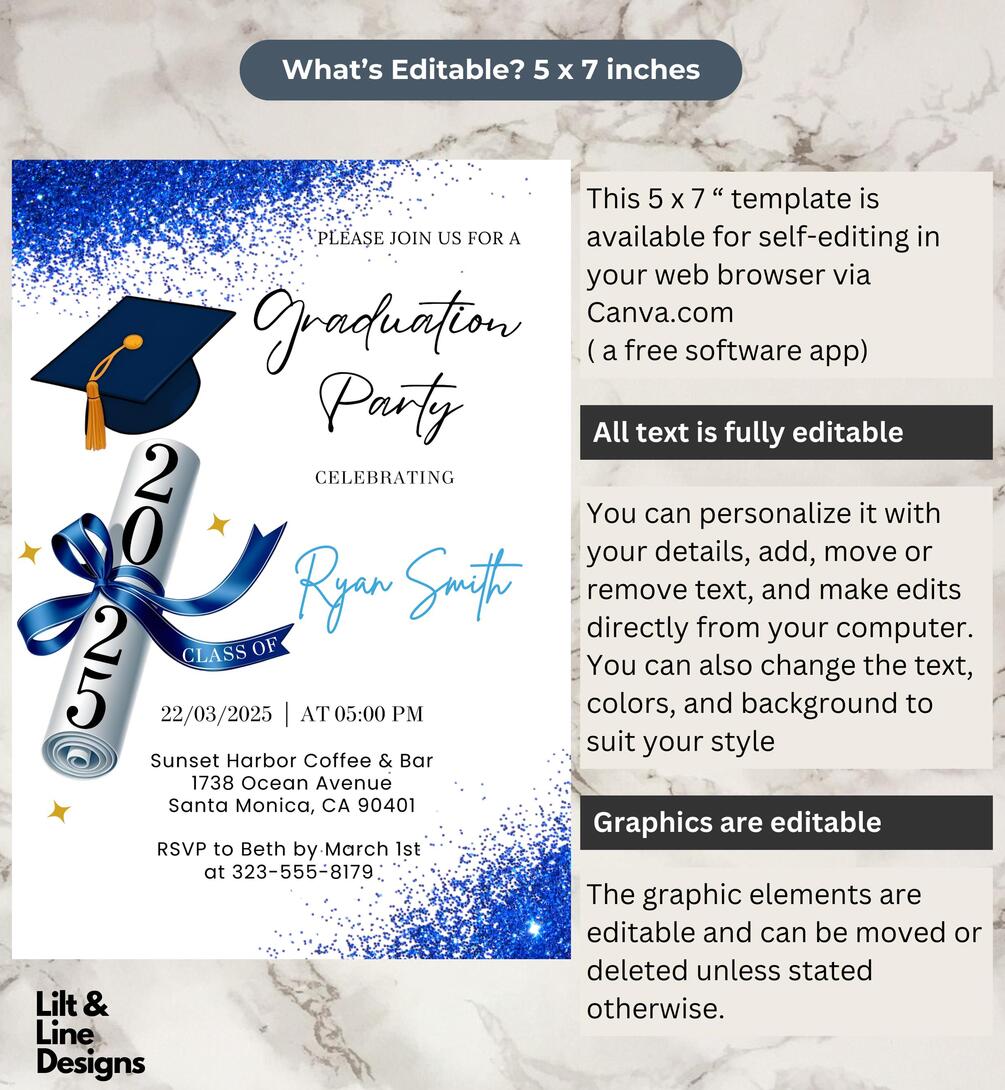Graduation Party Invitation, Class of 2025 Invite, Blue Graduation ...