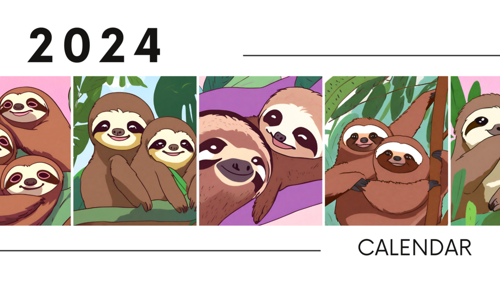 [Printable] 2024 Anime-inspired Sloth Calendar