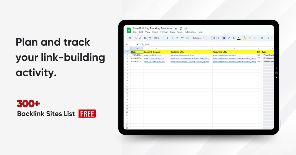 Link Building Tracker with 300+ FREE Backlink Sites